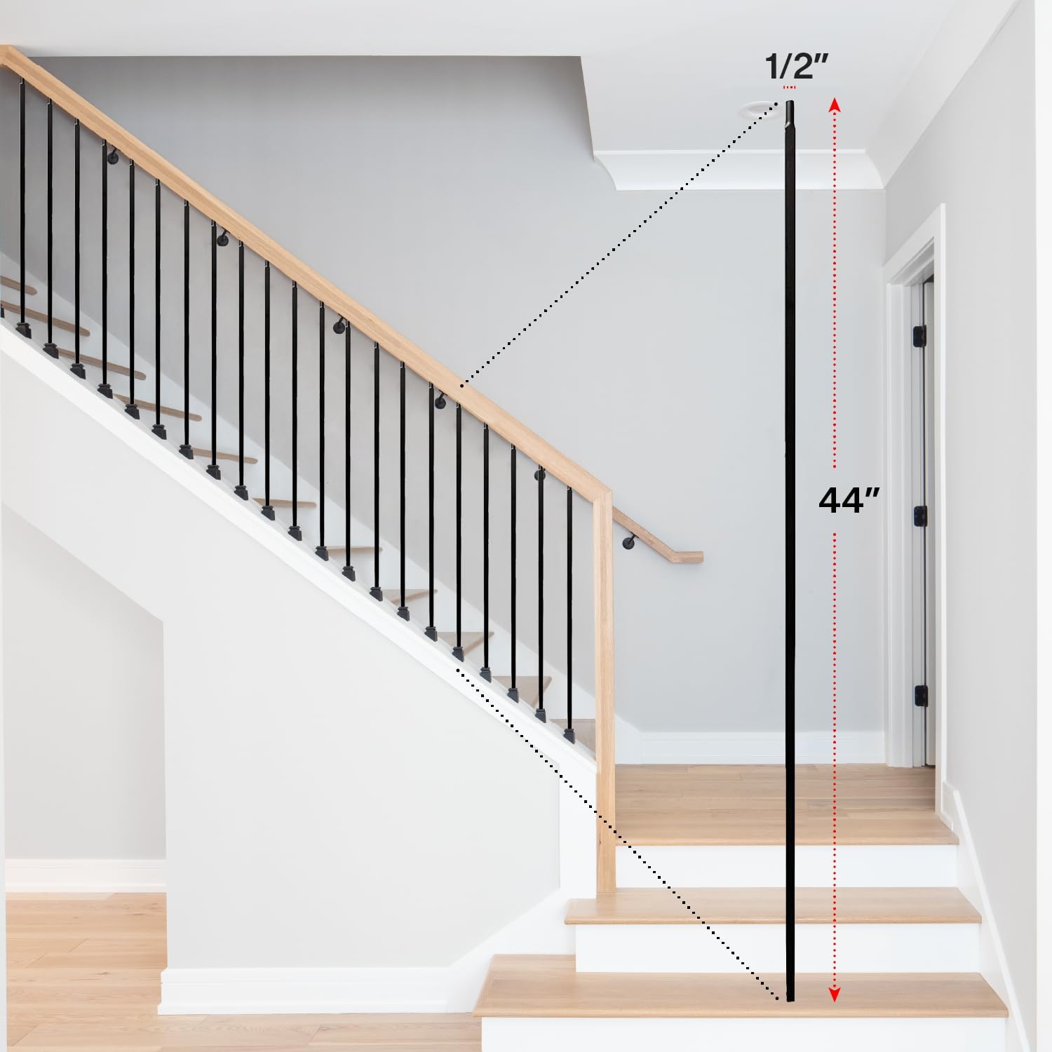 Iron Stair Balusters 1/2" Square x 44" Long, Classic Style, Hollow ...